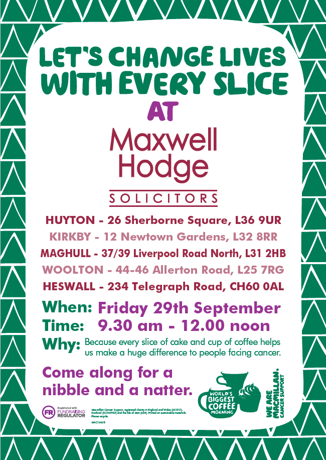 MacMillan Coffee Morning 29th September! – Maxwell Hodge Solicitors